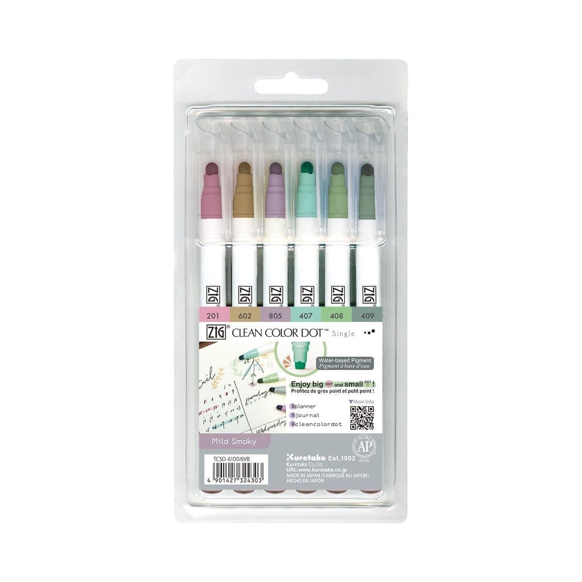 Clean color dot pen Single 6-pack - Smoky ZIG | Tidformera