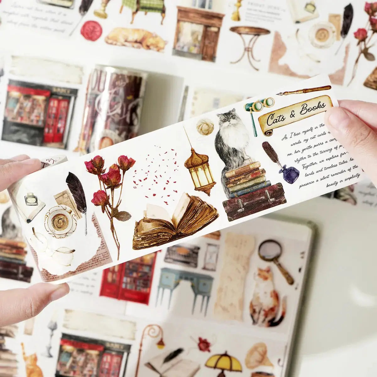 Sticker Washi Pre-cut Cats and Books 70 mm - Washi Tape Shop – Tidformera