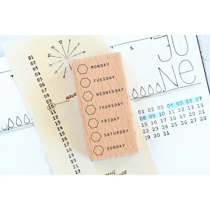 Trästämpel Kalender Hexagon Vecka - Habit tracker – Tidformera